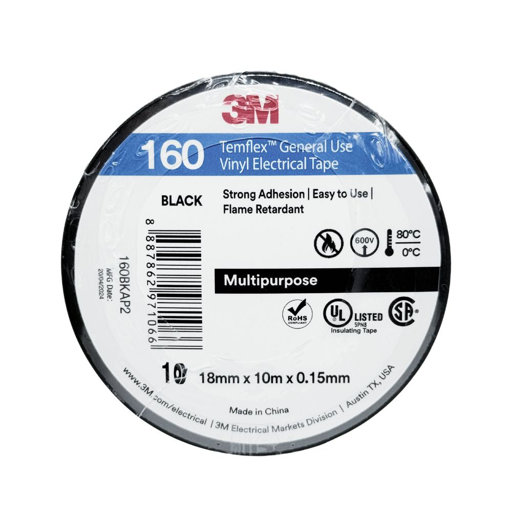 3M Temflex 160 General Use Vinyl Electrical Tape 18MM X 10M, Pack Of 1