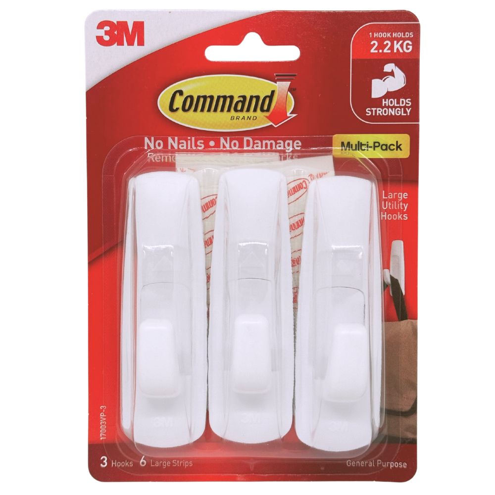 3M Command Large Hooks Value Pack 3 Hooks/6 Strips/2 Kg