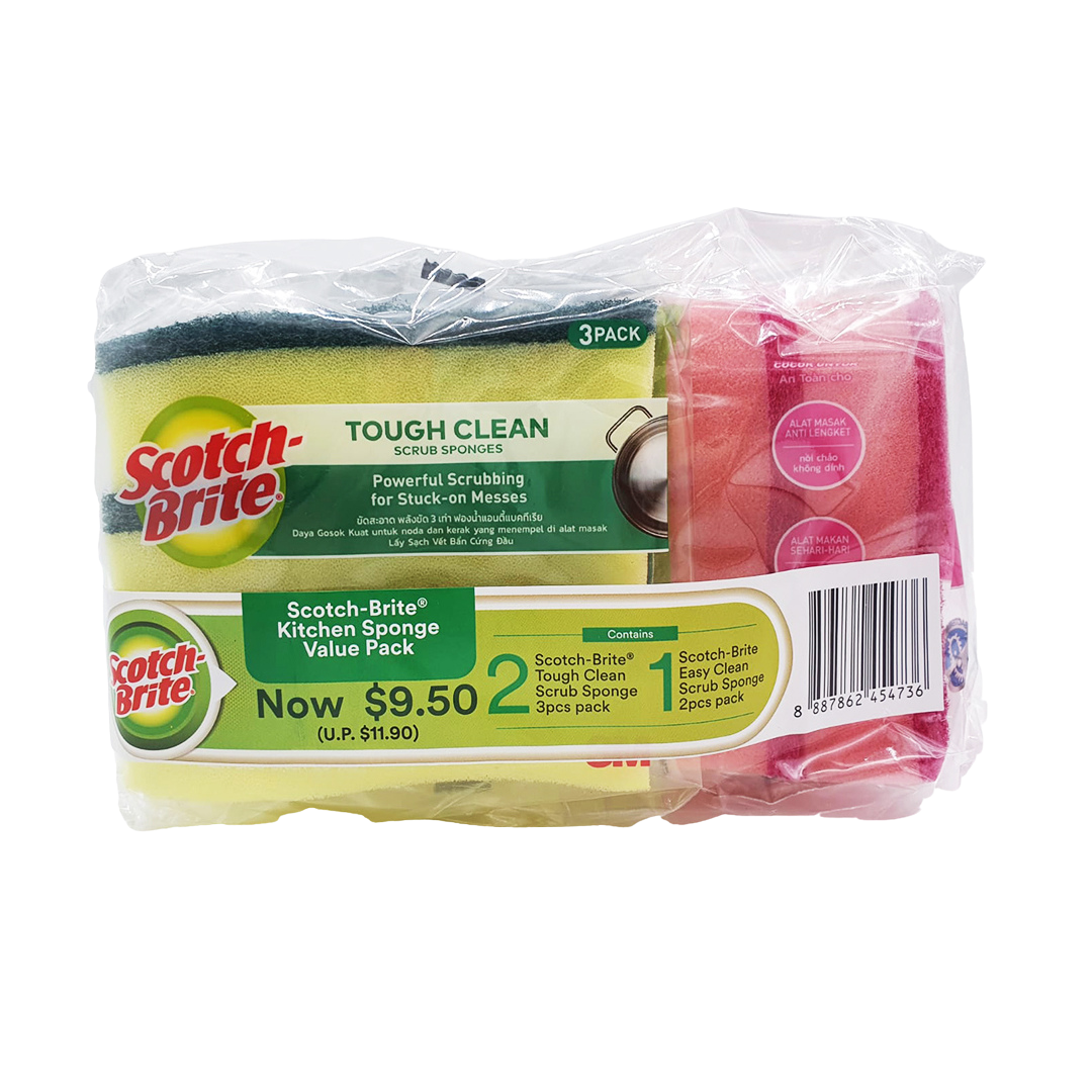 3M Scotchbrite 2In1 Anti-Bacterial Scrub Sponge (2 Packs, 6 Pcs) And N