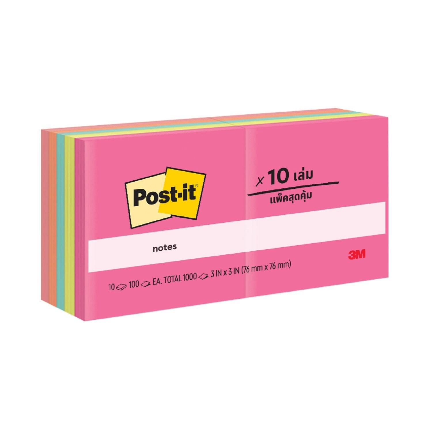 3M Post-it Original Sticky Note 3x3 inch Poptimistic, 10 Pads, 100 She