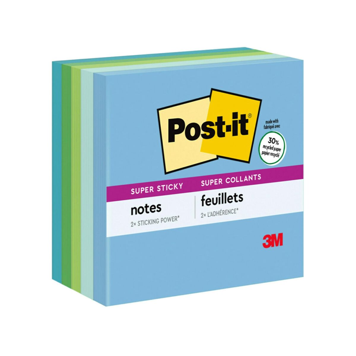 3M Post-it Super Sticky Recycled Notes, 3x3 in, 5 Pads, 90 Sheets/Pad,