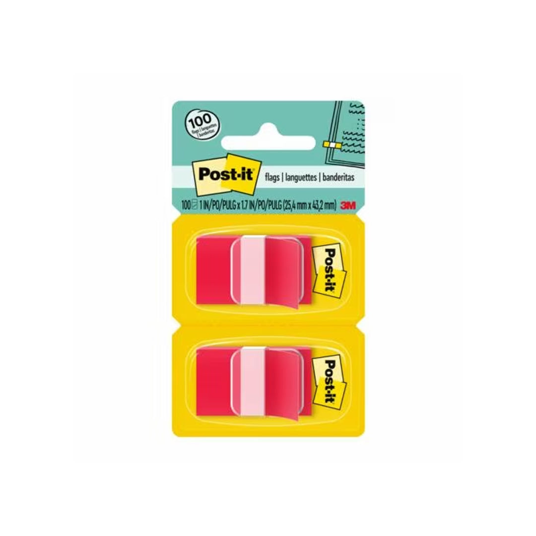 3M Post-it Tape Flags Red Dual Dispenser 1'' x 1.71'', 100 Sheets, 680