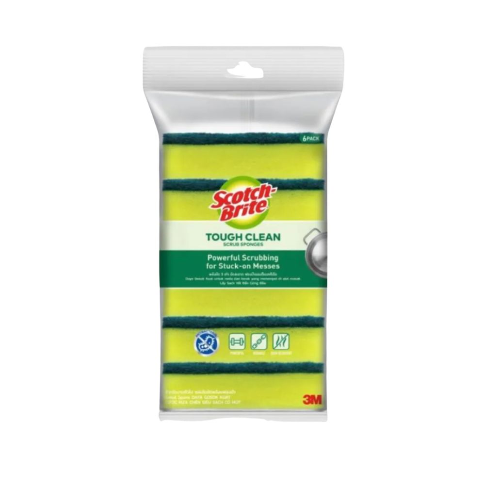 3M Scotch-Brite Tough Clean Scrub Sponge Heavy Duty 6 Pcs/ Pack