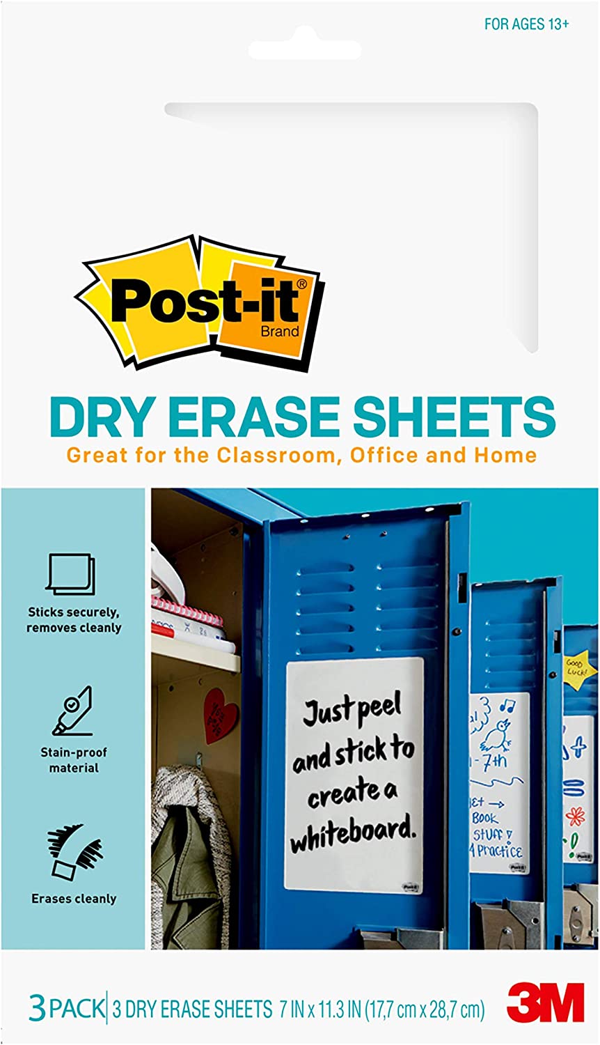 3M Post It Super Sticky Dry Erase Surface, White, 17.7cm X 28.8cm, Whi